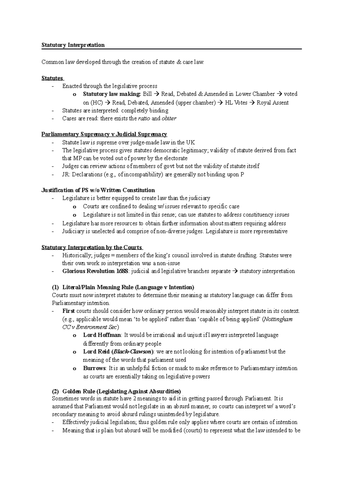 Final ILS Revision Document - Statutory Interpretation Common law ...