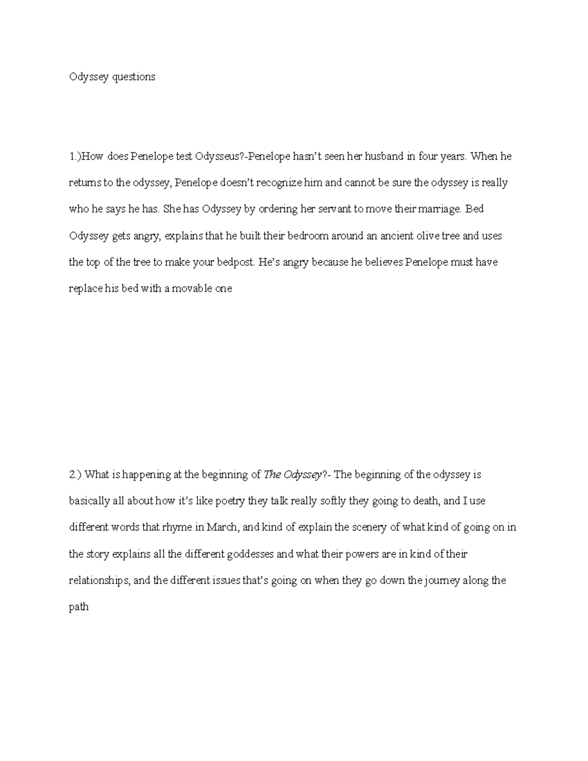Ff5 - worksheets - Odyssey questions 1.)How does Penelope test Odysseus ...