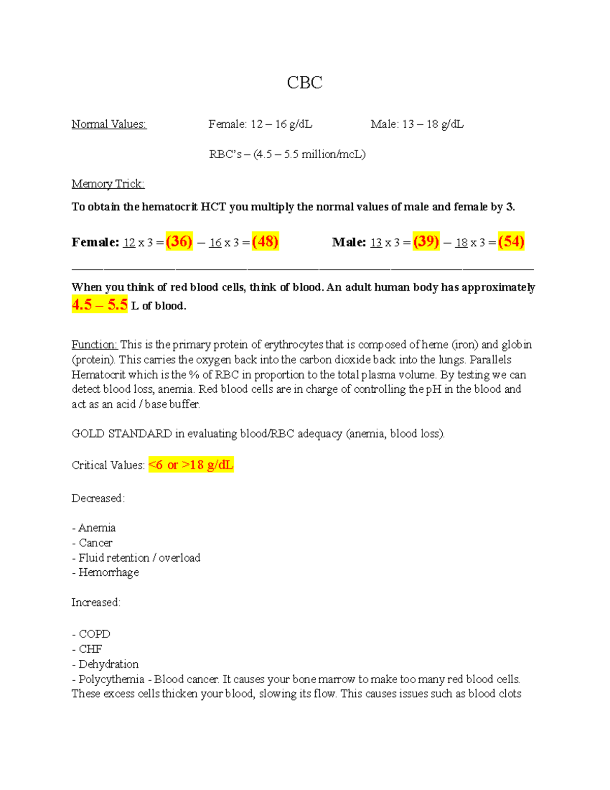 CBC List Of Normal Values Abnormal Values And S s CBC Normal