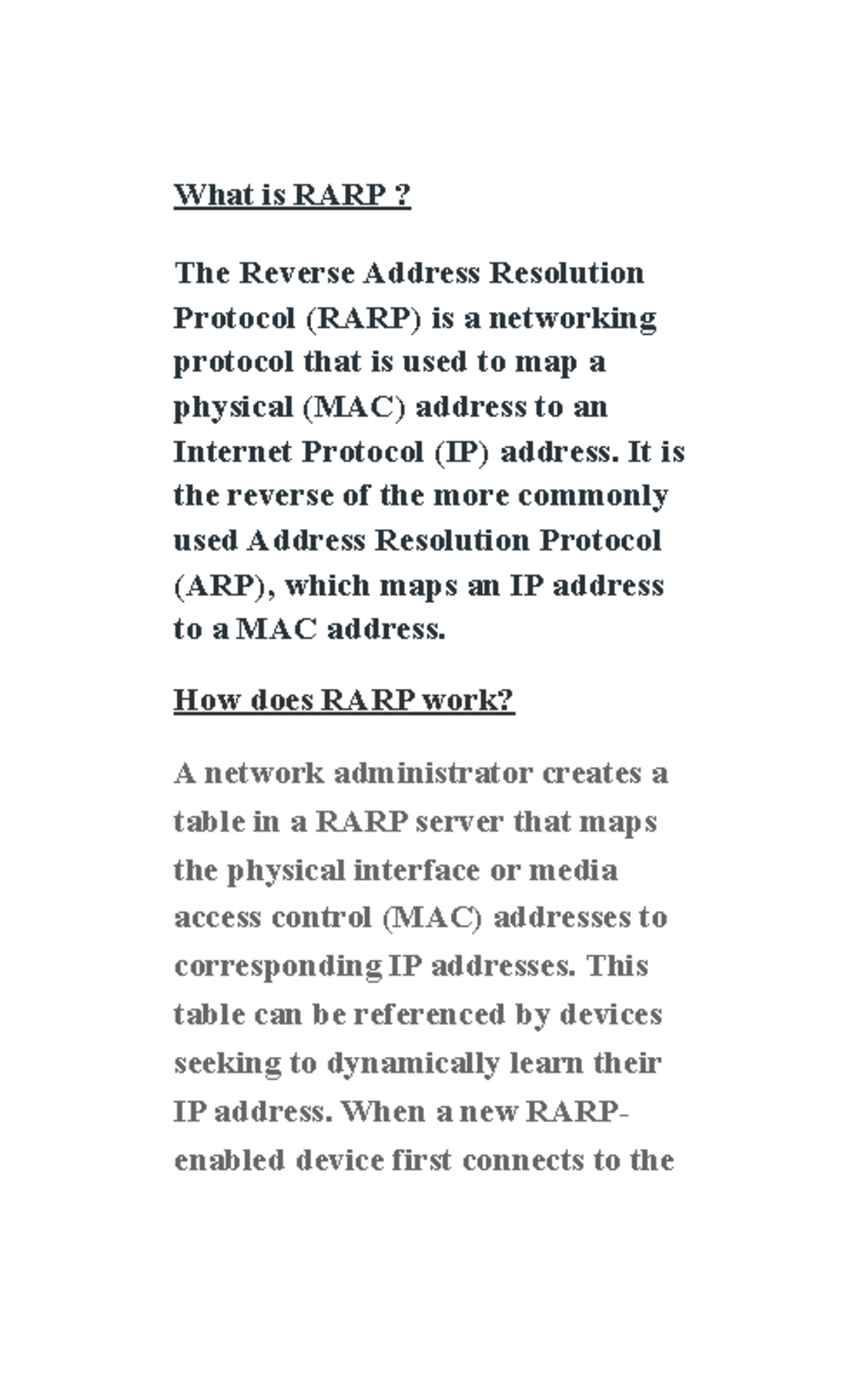 RARP - Very useful - What is RARP? The Reverse Address Resolution ...