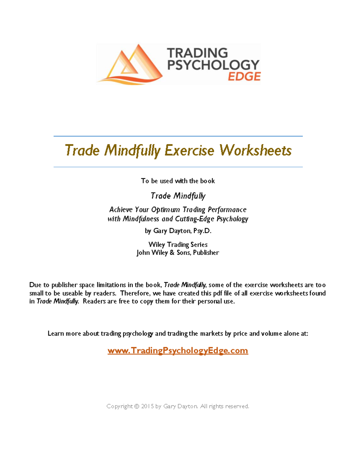 Trade Mindfully Exercise Worksheets (Book supplement) - Trade Mindfully Exercise Worksheets ...