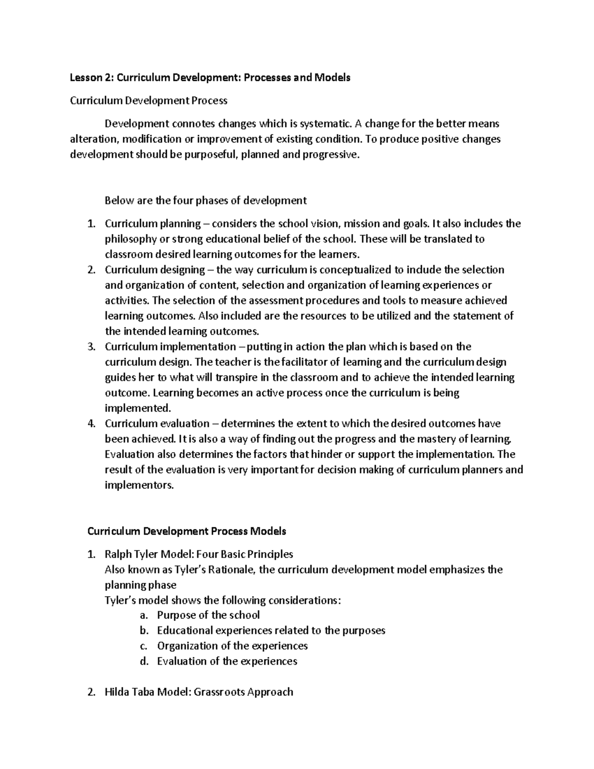 4 lesson 2 curriculum - LECTURE NOTES - Lesson 2: Curriculum ...