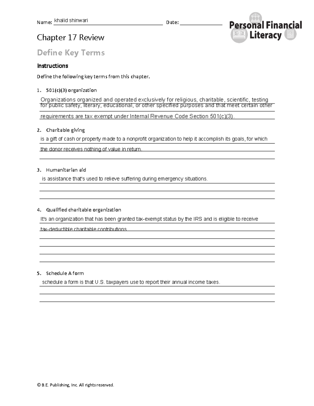 Chapter 17 Define Key Terms 11 - Name ...