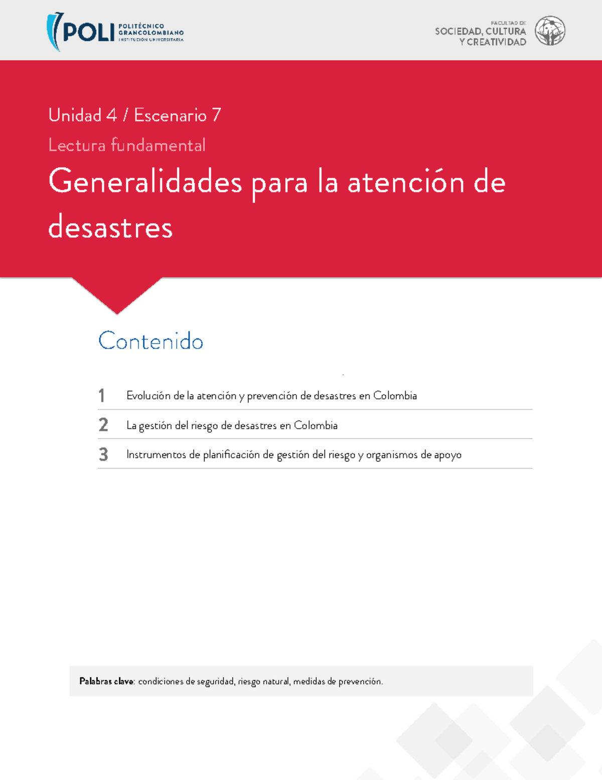 Escenario 7 Generalidades PARA LA Atencion DE Desastres - Palabras clave: condiciones de ...