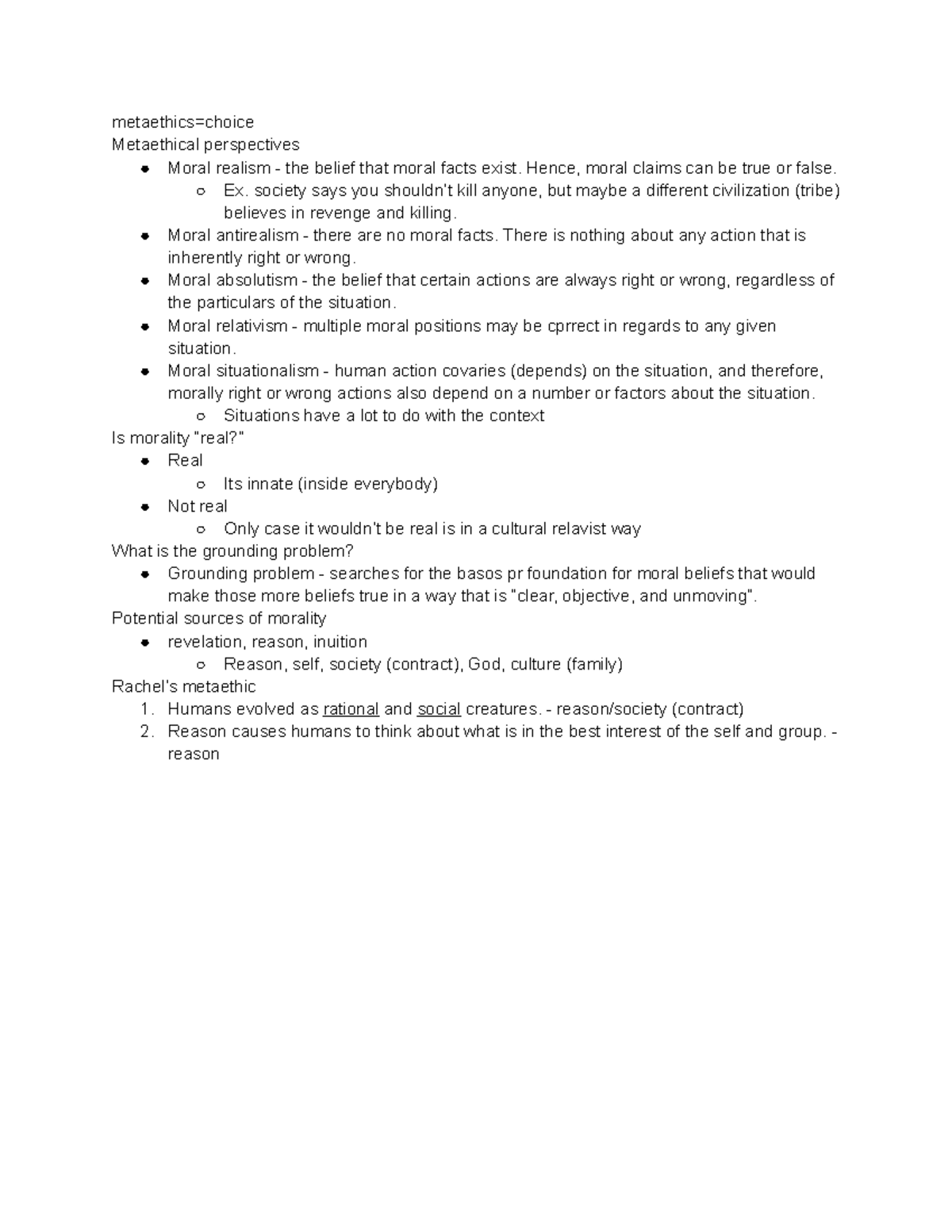 Ethics lecture #3 - Professor Mike McQuitty - metaethics=choice ...