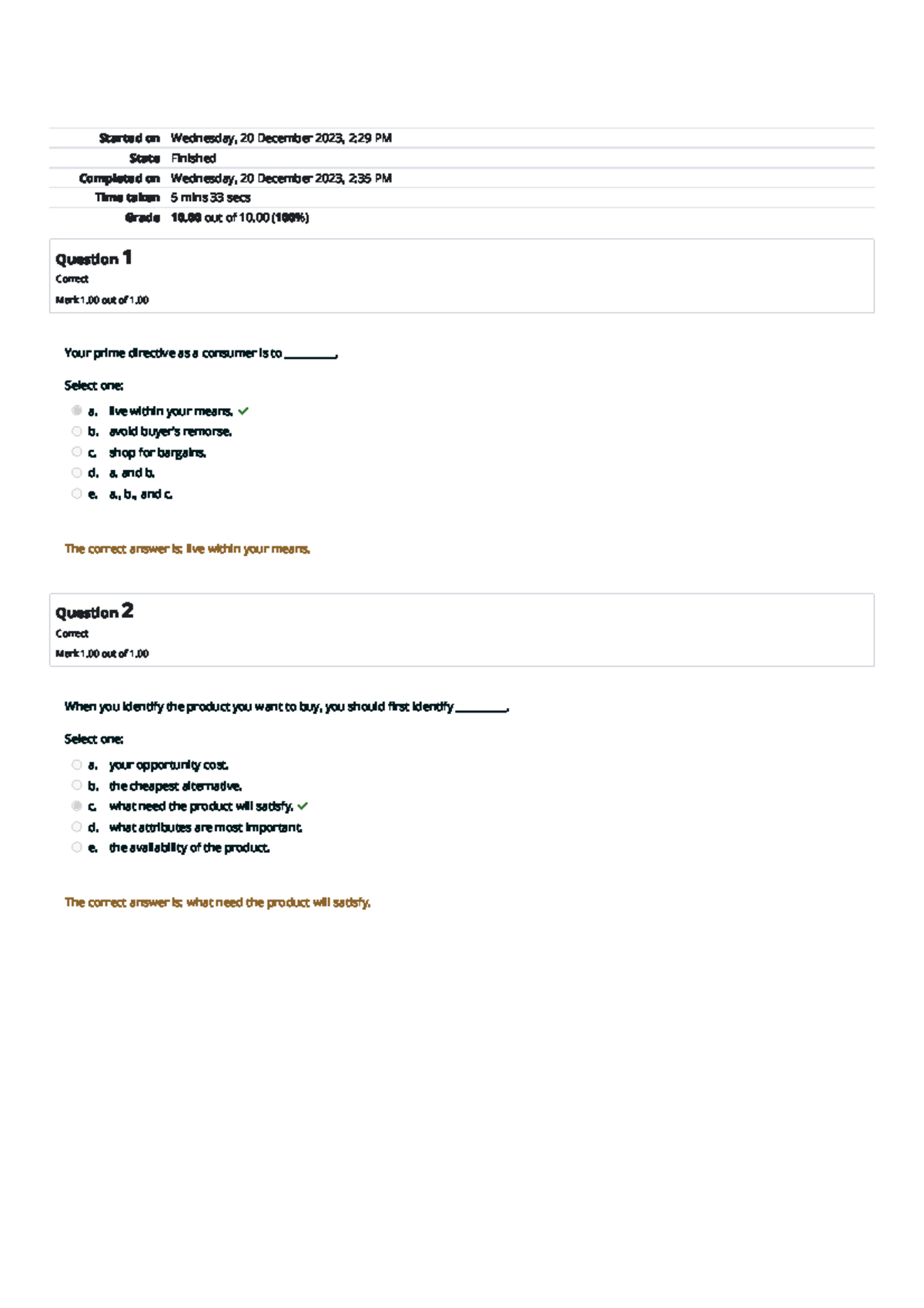 BUS 2204-01 Personal Finance Self-Quiz Unit 5 - Started on Wednesday ...