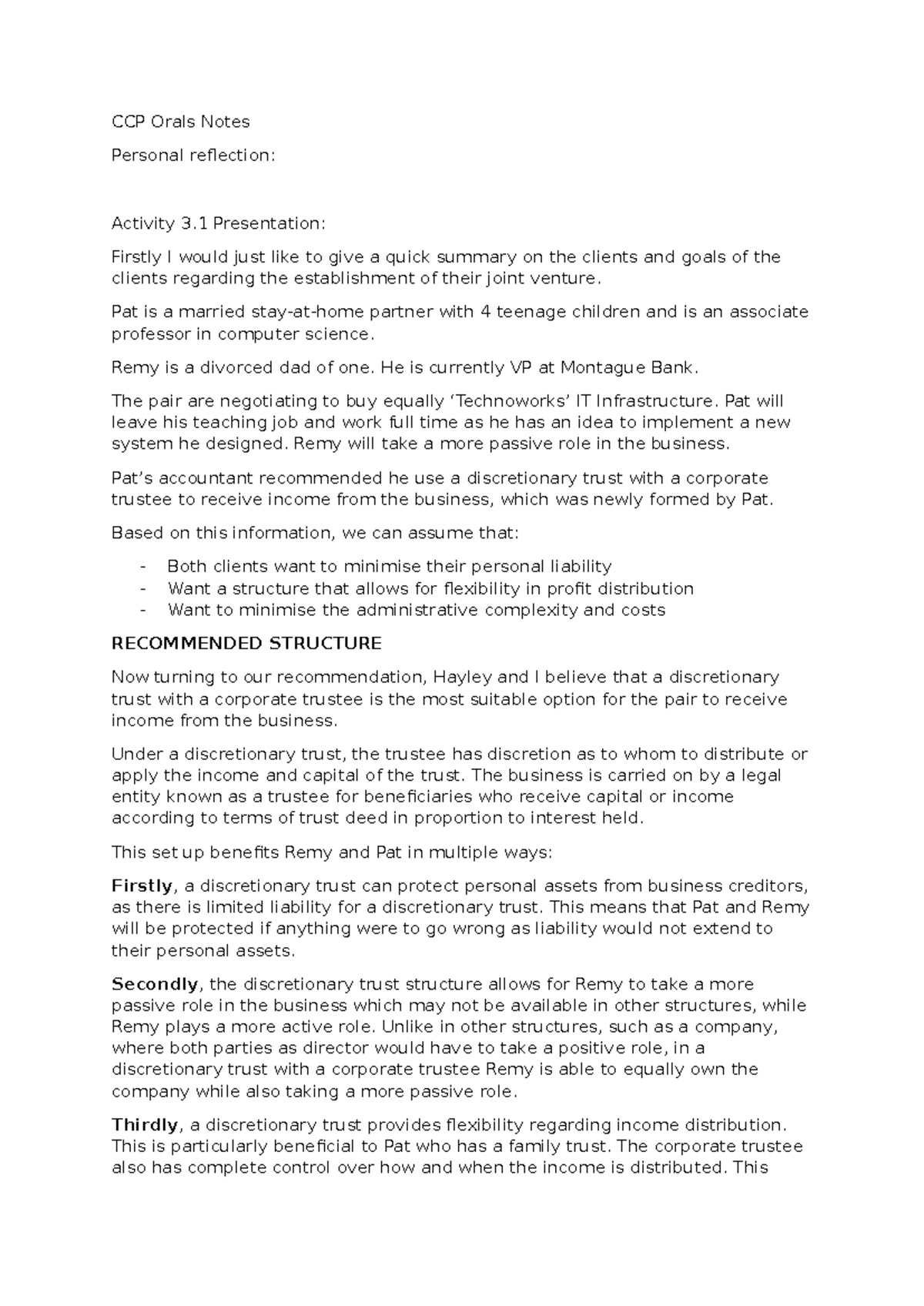 Ccp oral prep - summary for ccp oral exam - CCP Orals Notes Personal ...