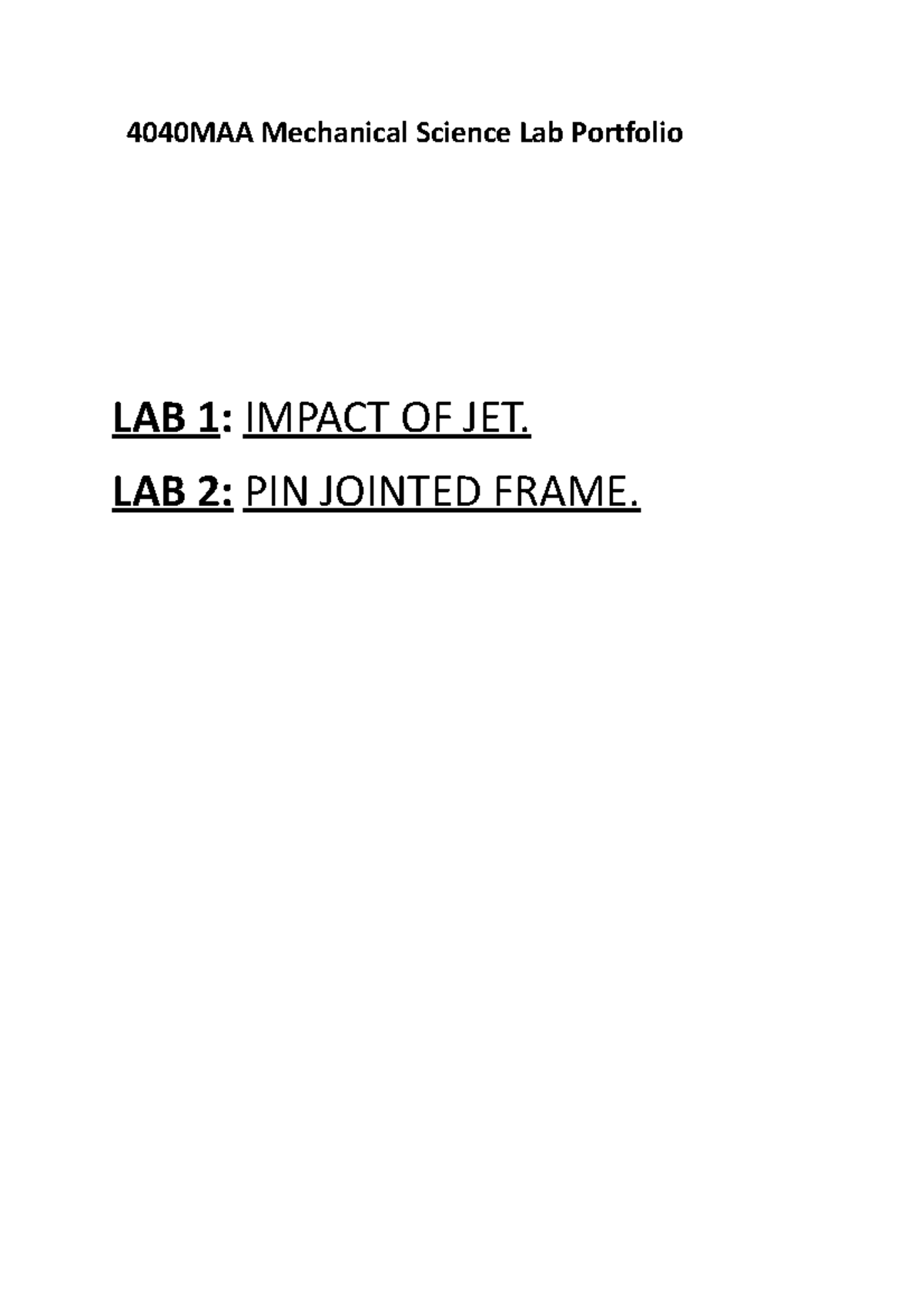 4040MAA Mechanical Science Lab report - 4040MAA Mechanical Science Lab ...