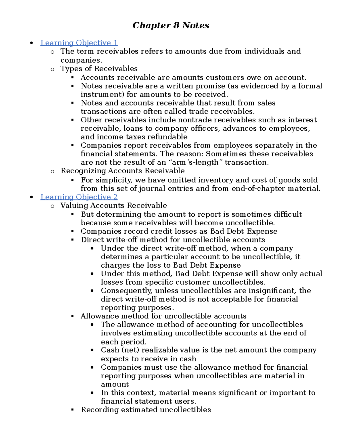 Chapter 8 Notes - Chapter 8 Notes Learning Objective 1 o The term ...