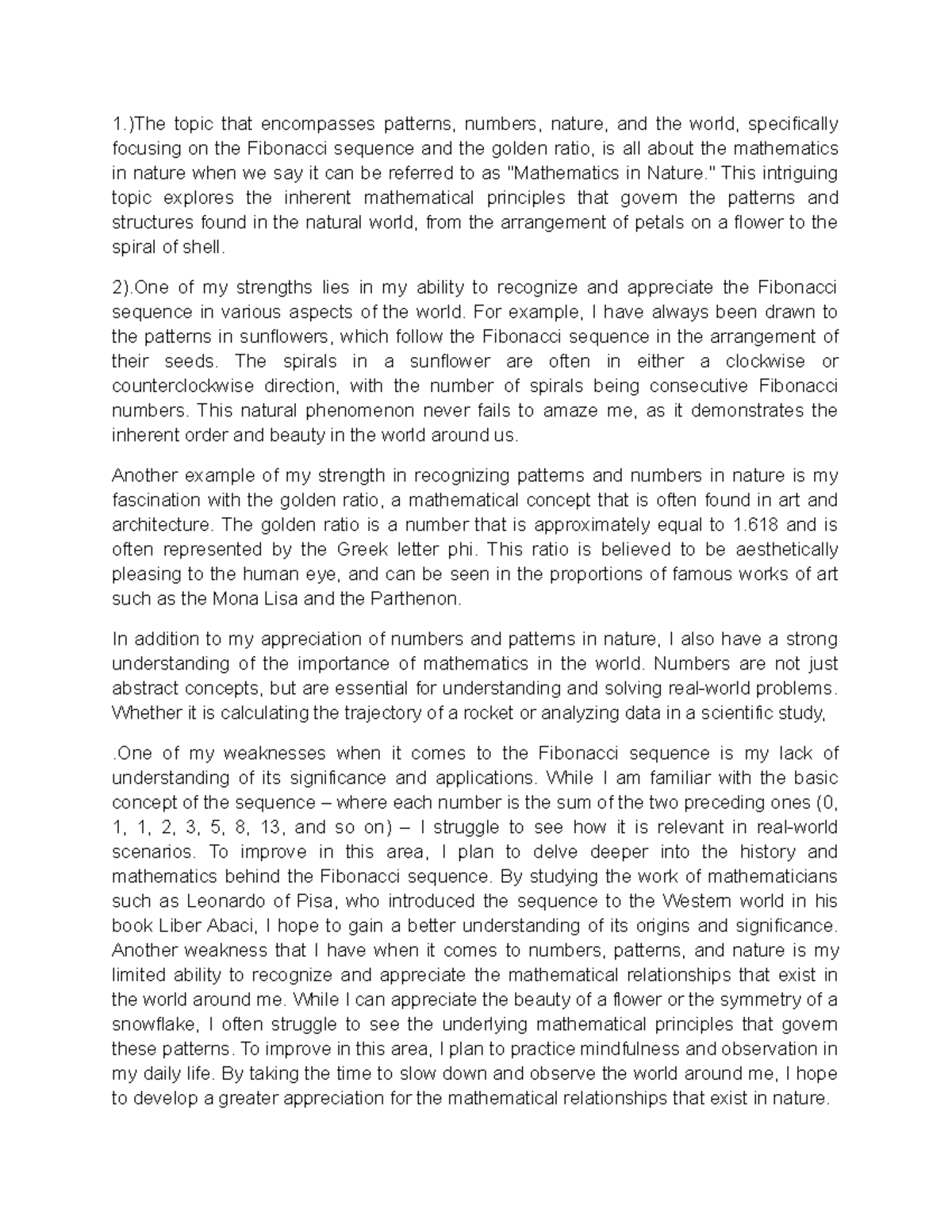 Math 1 - ASSIGNMENT - 1.)The topic that encompasses patterns, numbers ...