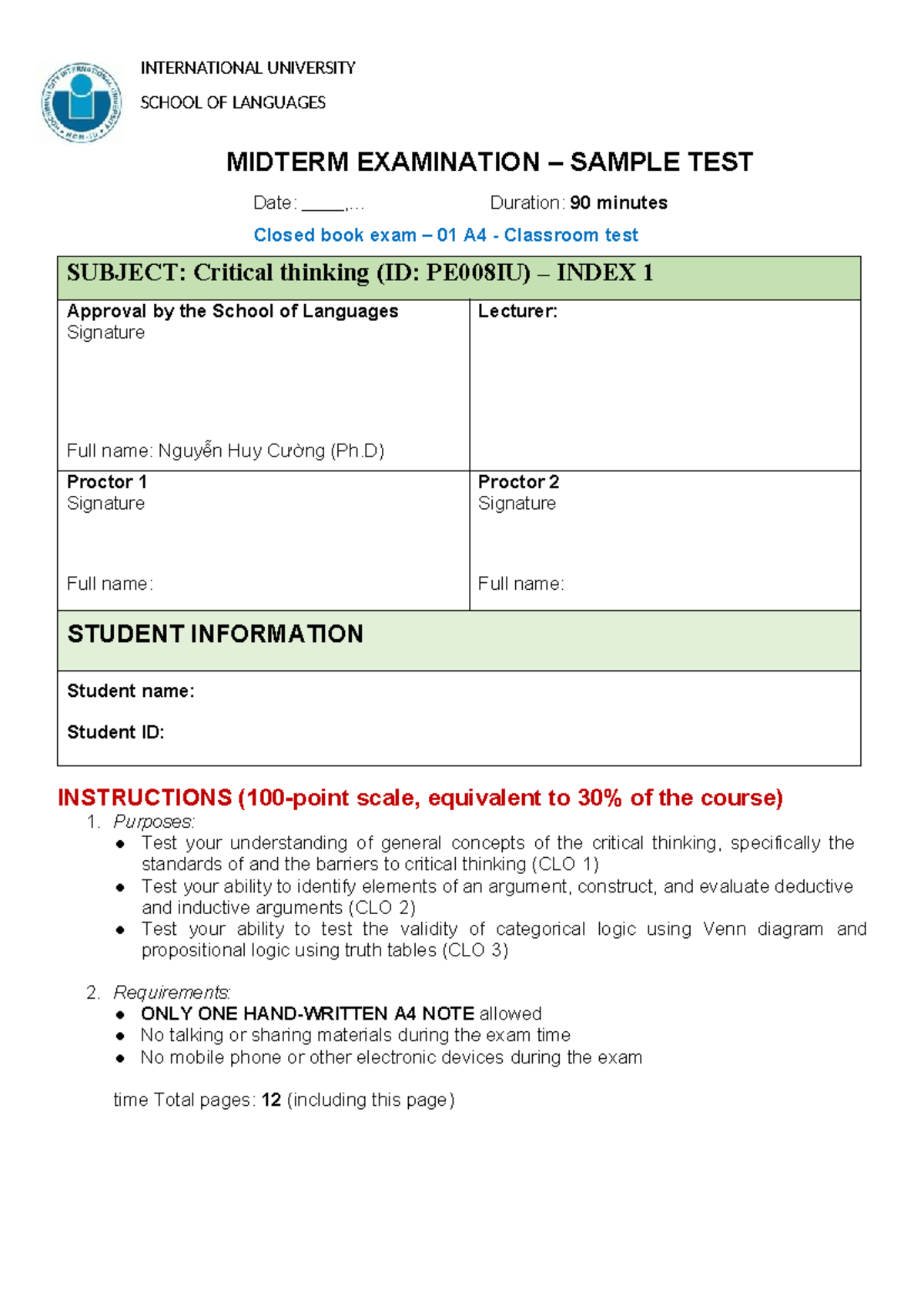 CT midterm sample test - INTERNATIONAL UNIVERSITY SCHOOL OF LANGUAGES ...