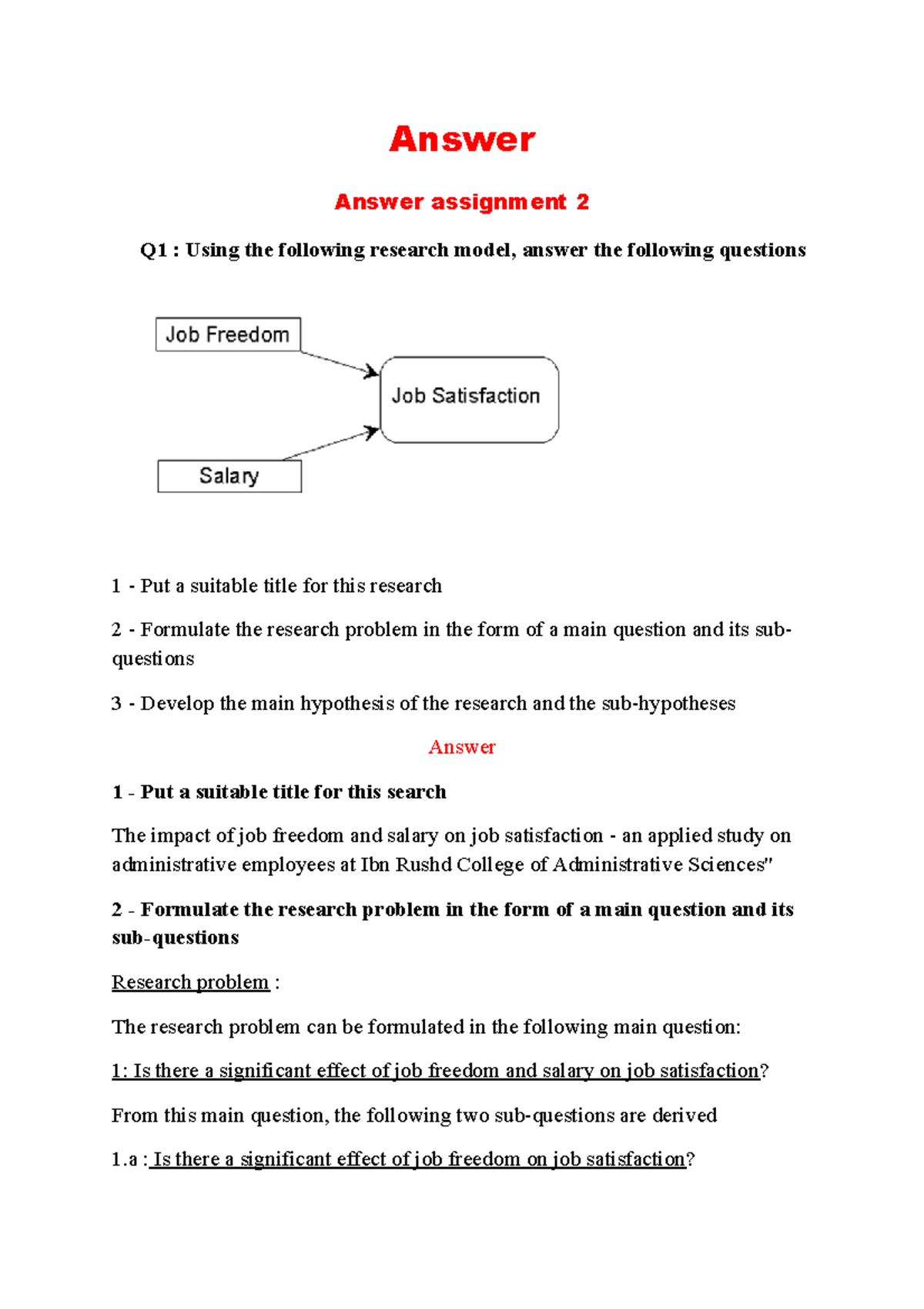 Assignment 2 - Answer Research meathod - Answer Answer assignment 2 Q1 ...