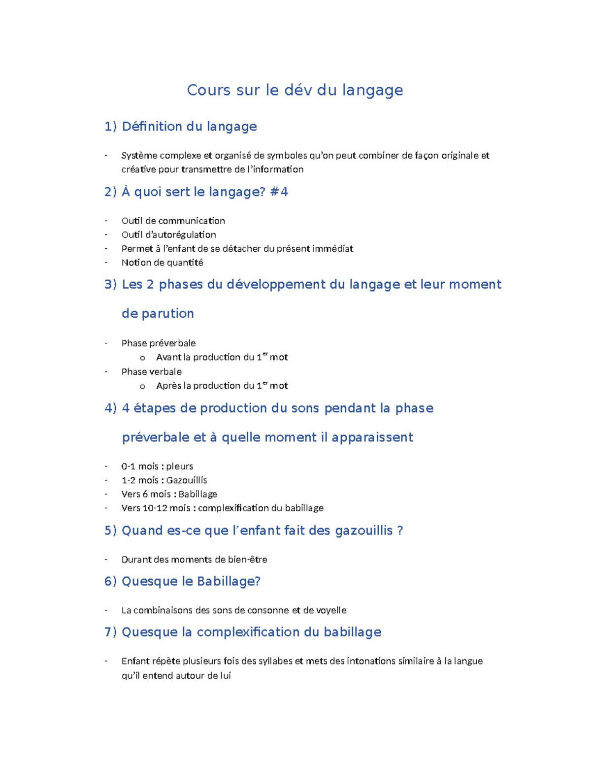 Guide d'étude pour Dév de l'enfant - Cours sur le dév du langage 1 ...