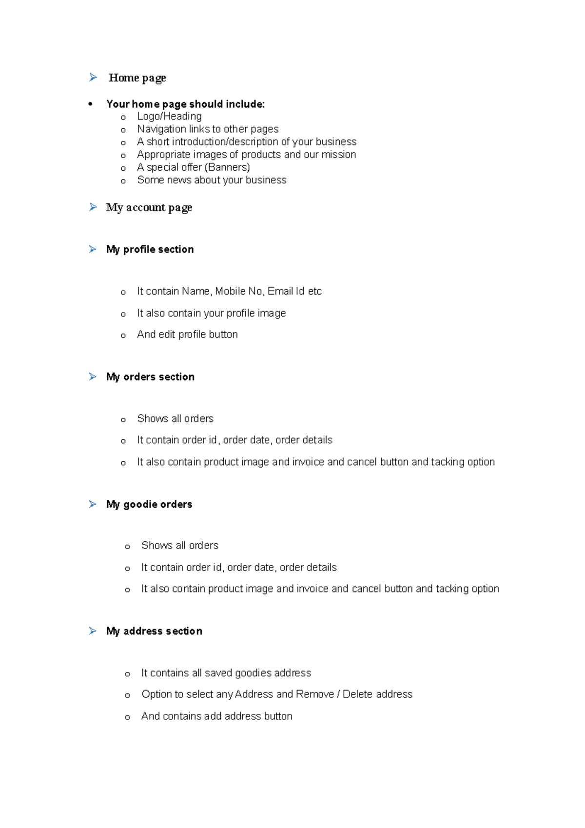 Home page flow work - Home page Your home page should include: o Logo ...