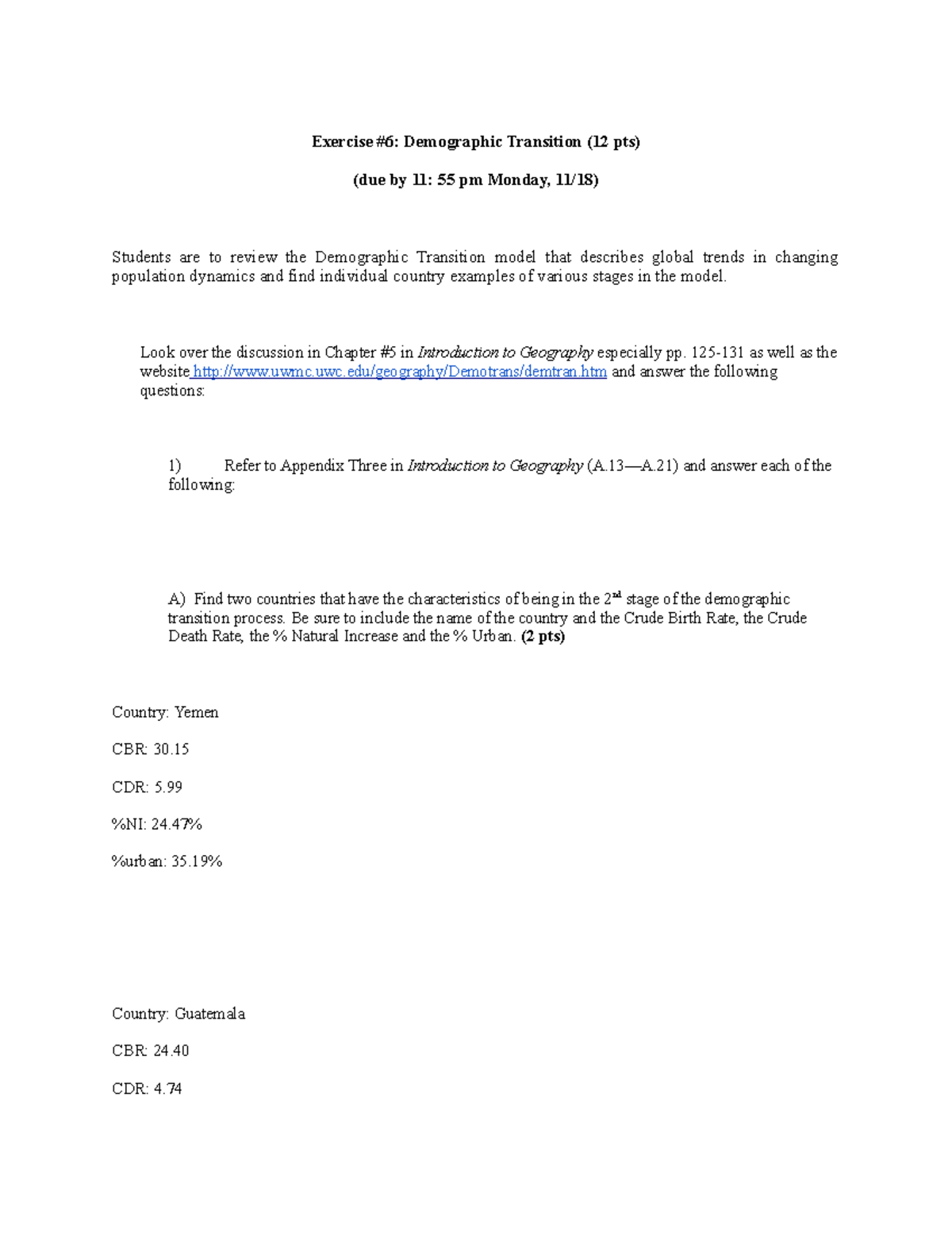Exercise 6 Demographic Transition - Exercise #6: Demographic Transition ...