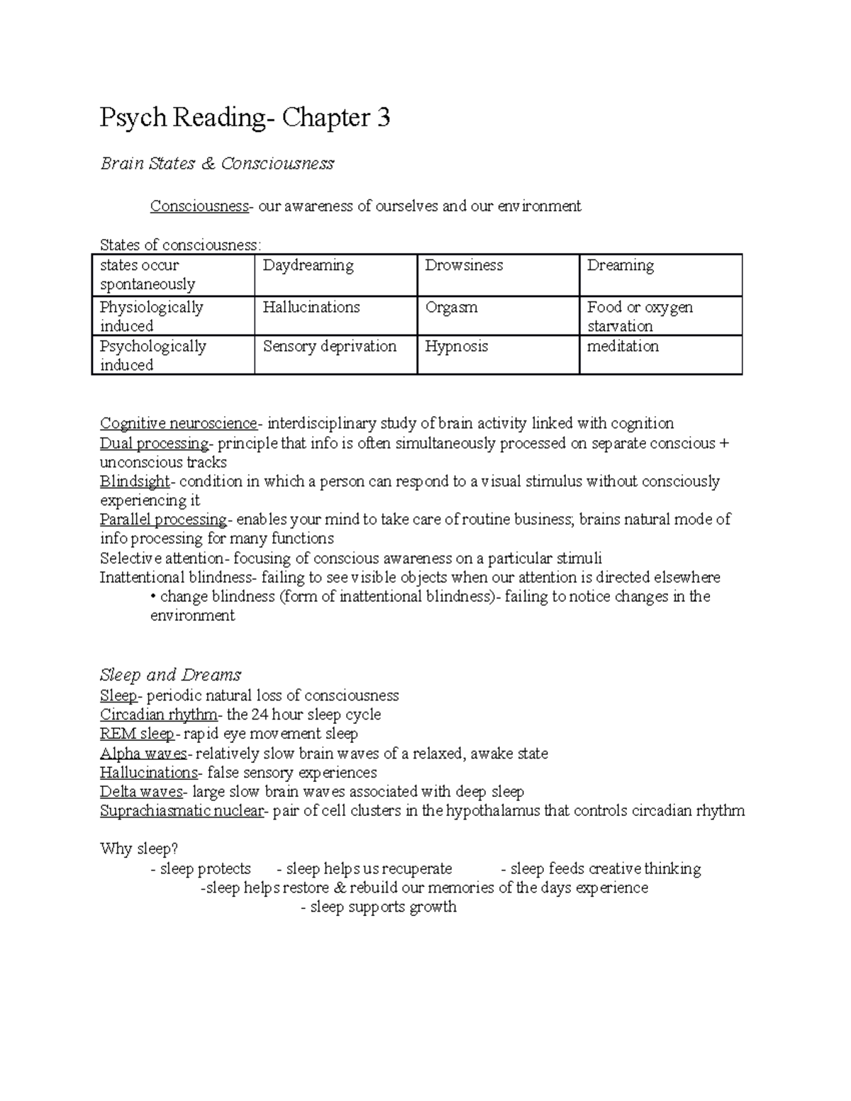 Chapter 3 notes - Psych Reading- Chapter 3 Brain States & Consciousness ...
