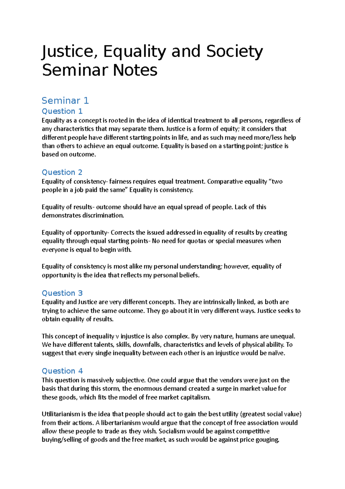 JES Seminar notes - Justice, Equality and Society Seminar Notes Seminar ...