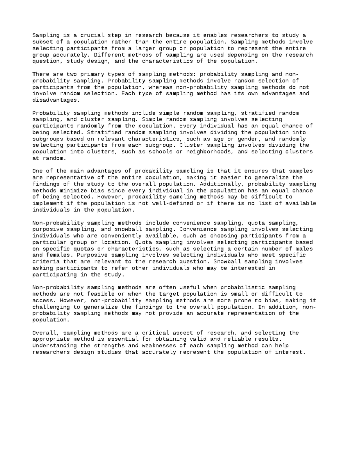 Sampling methods - Sampling is a crucial step in research because it ...