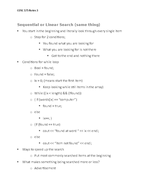 COSC 175 Unit 2 Notes - Took this class with Barbara Taylor. Very nice ...