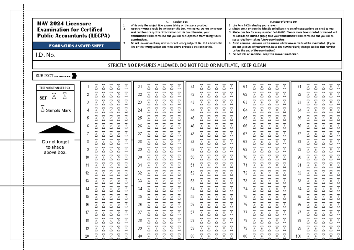Answer sheet kkkk - B. Letter of Choice Box Use Pencil #2 in shading ...