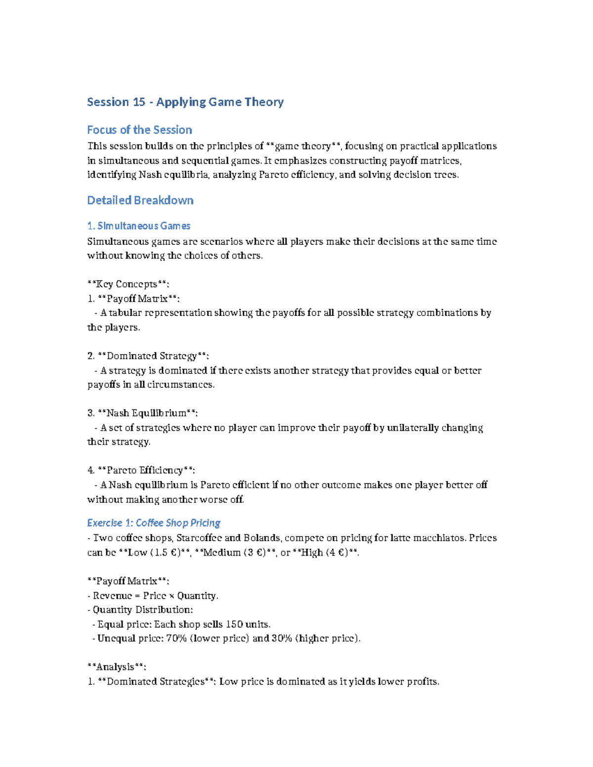Session 15 Game Theory Applications - Session 15 - Applying Game Theory Focus of the Session ...
