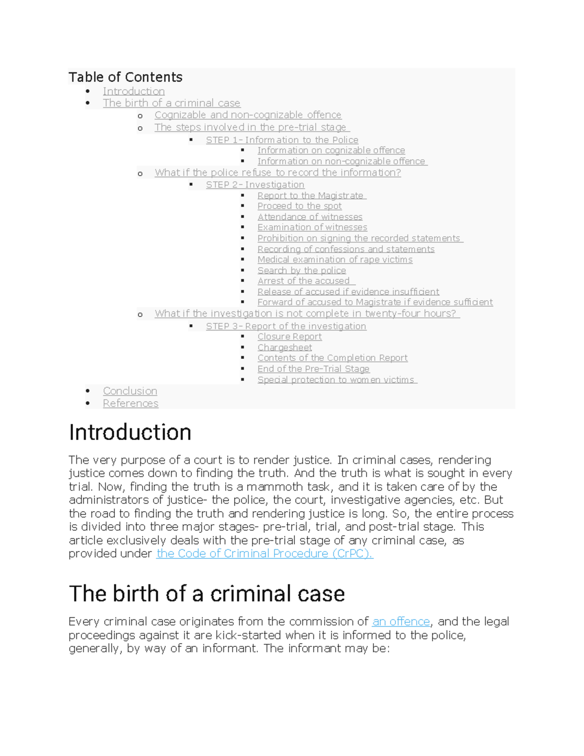 CRPC - Notes - Table of Contents Introduction The birth of a criminal ...