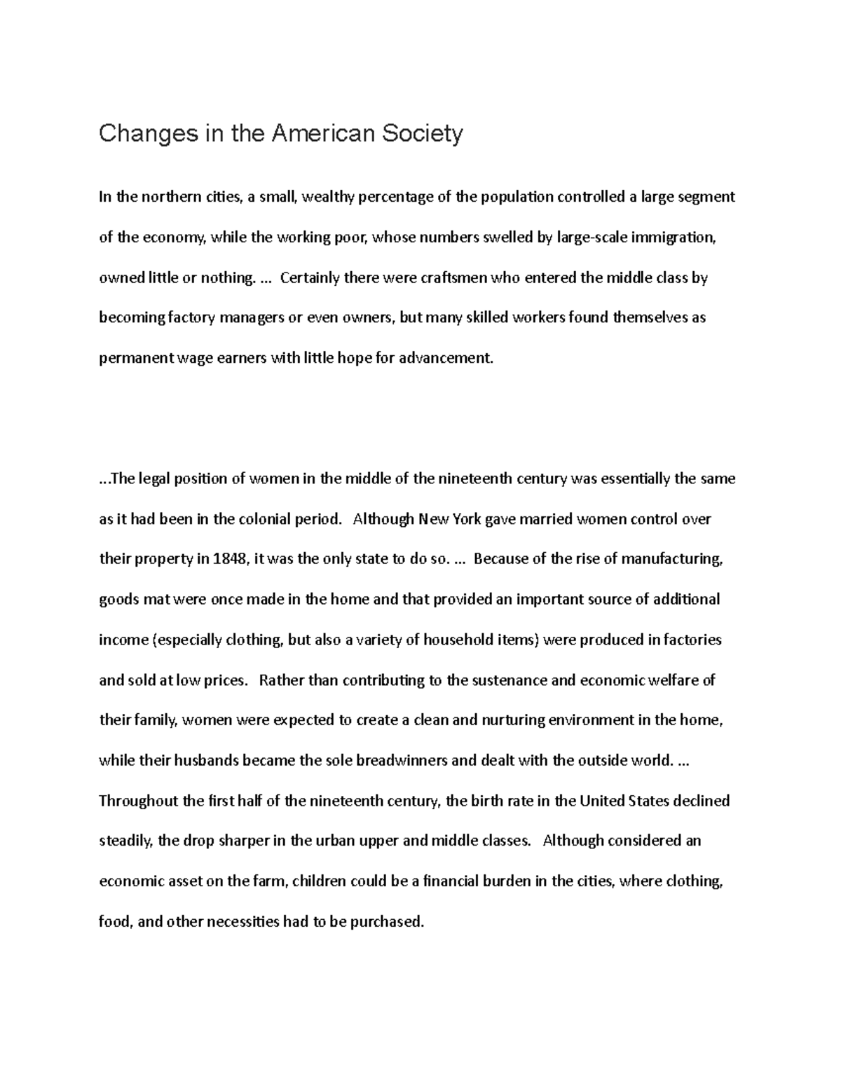 Changes in the American Society in the 1800s - Changes in the American ...