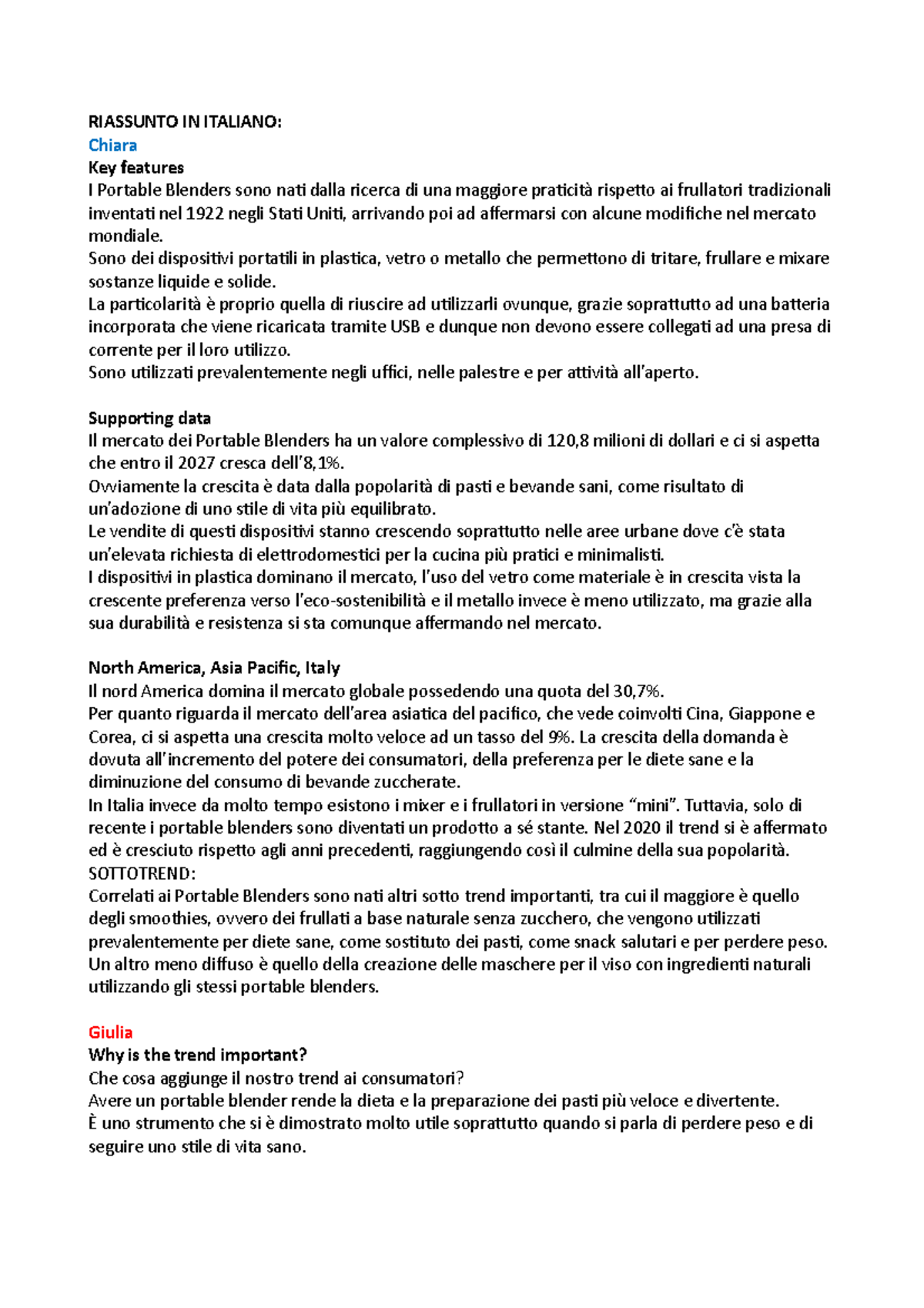 Riassunto IN Italiano def - RIASSUNTO IN ITALIANO: Chiara Key features ...