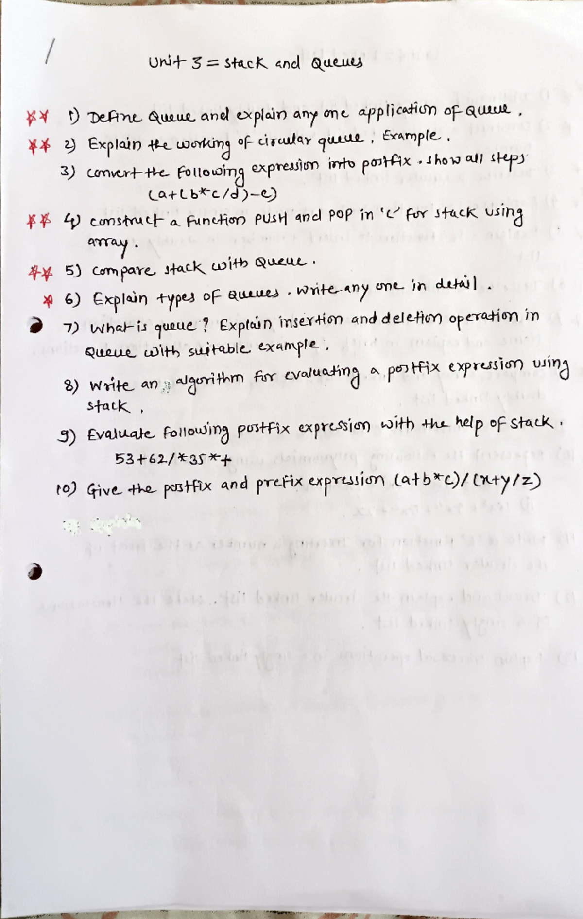 DSA - Question bank - ) Defne Quue and explain any ne application of ...