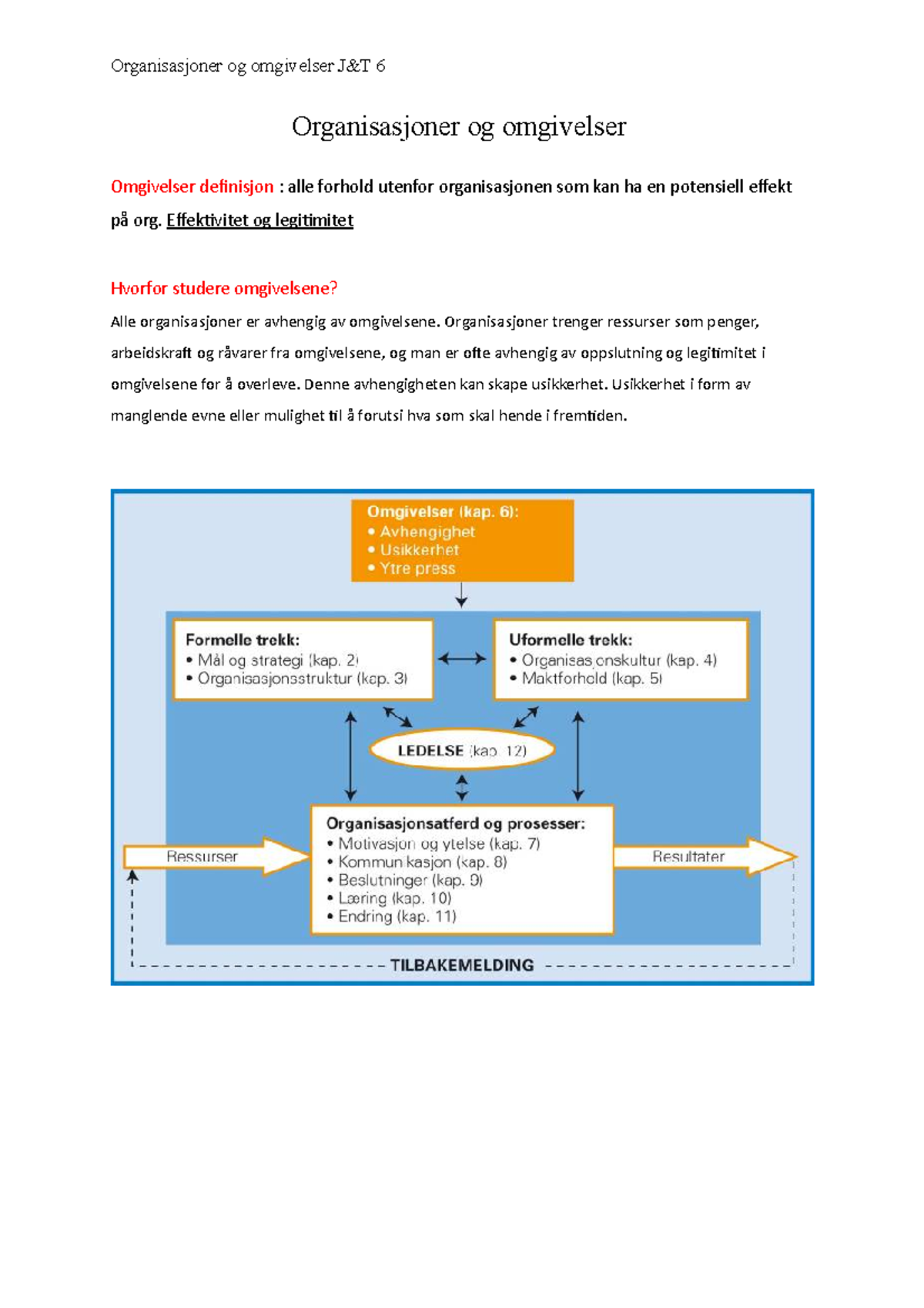 Organisasjoner og omgivelser KAP 6 - Organisasjoner og omgivelser Omgivelser definisjon : alle ...