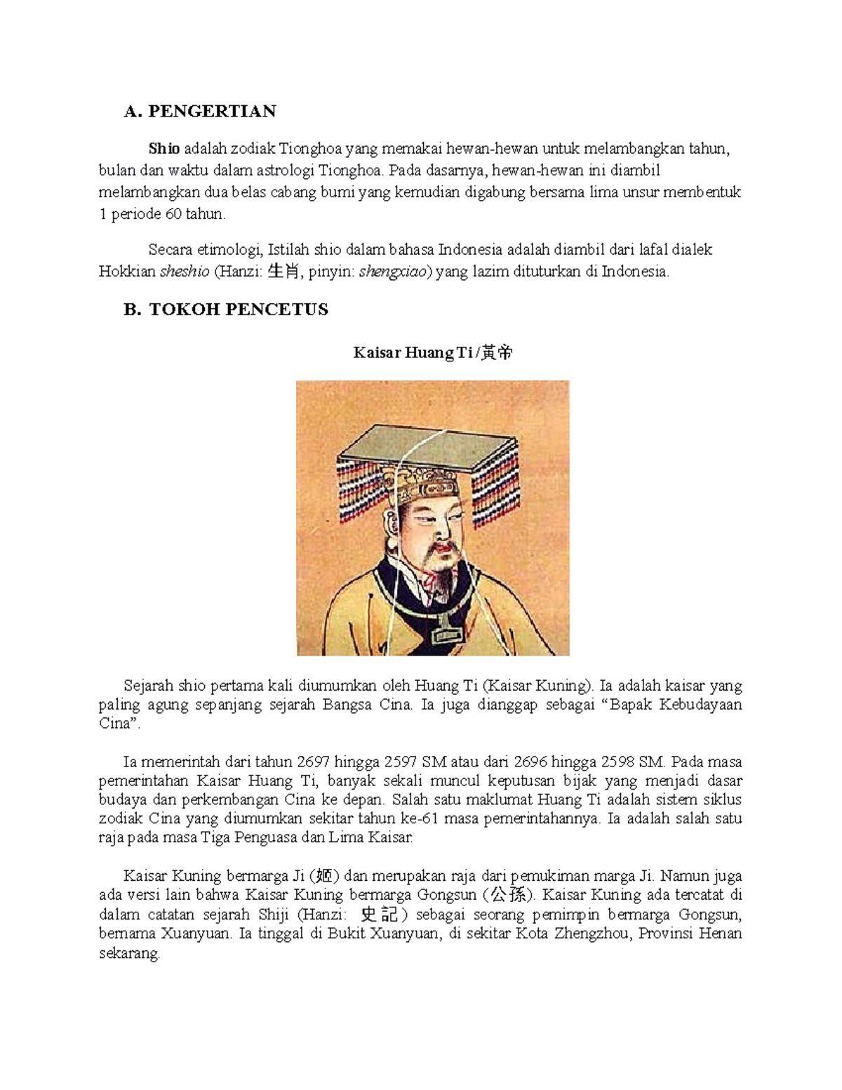 Makalah shio - catatan - A. PENGERTIAN Shio adalah zodiak Tionghoa yang ...