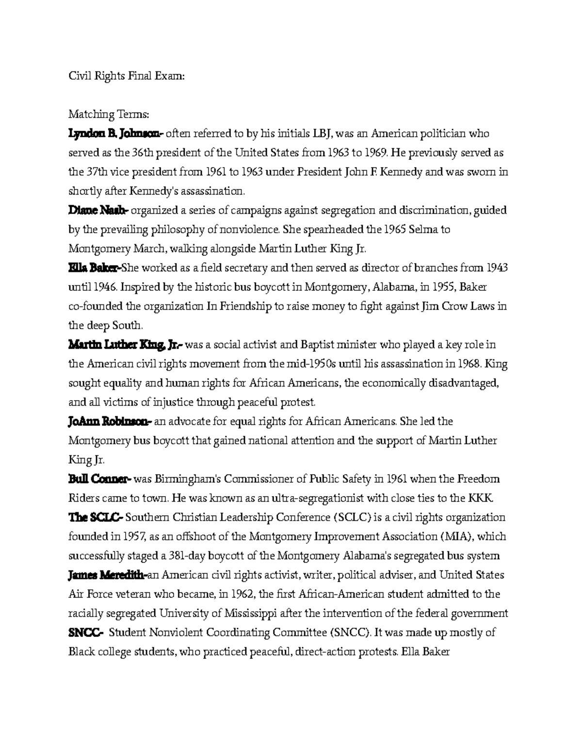 Civil Rights Final Exam - Civil Rights Final Exam: Matching Terms ...
