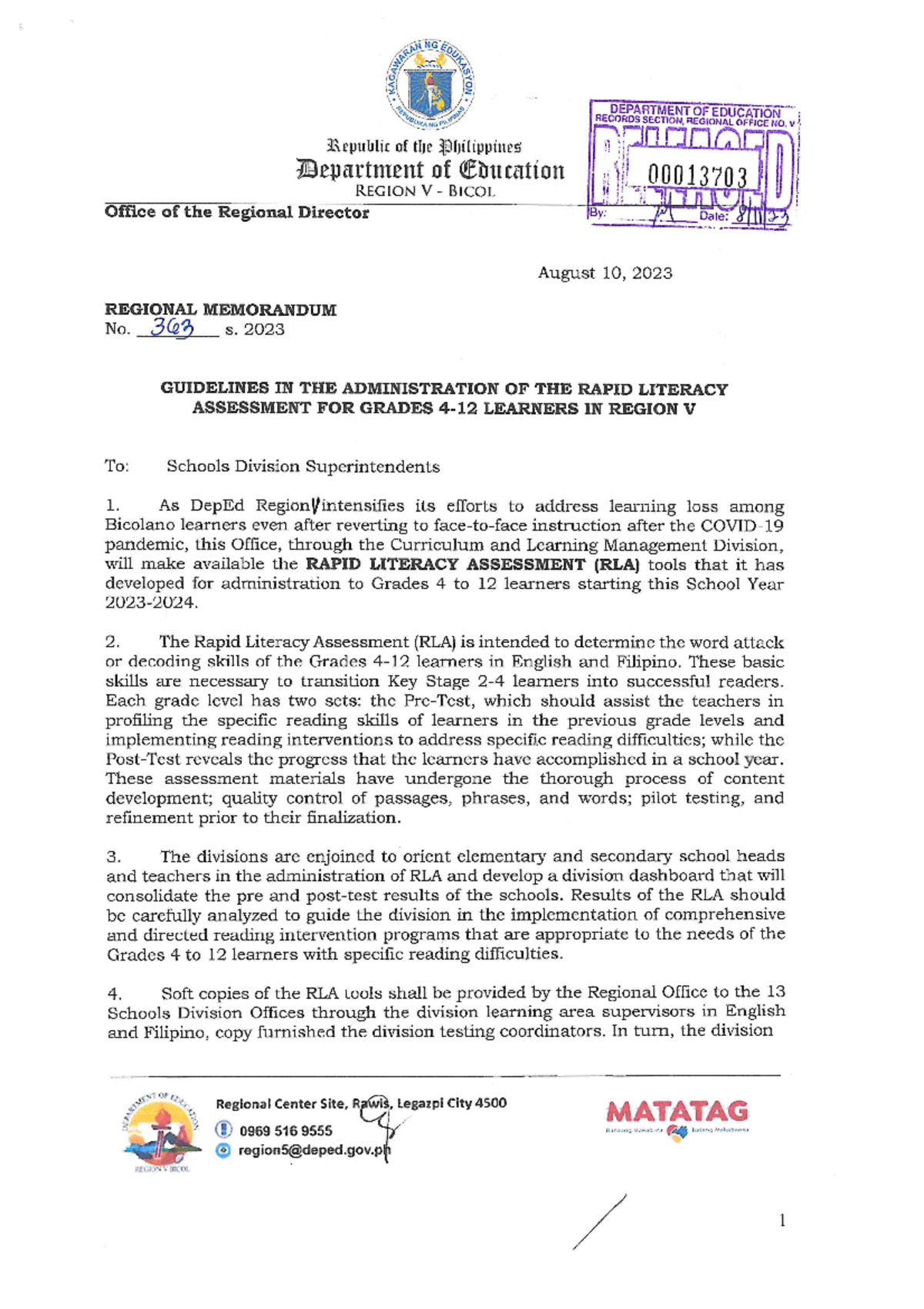 Guidelines-in-the-Administration-of-RLA-1 - Reading - Studocu