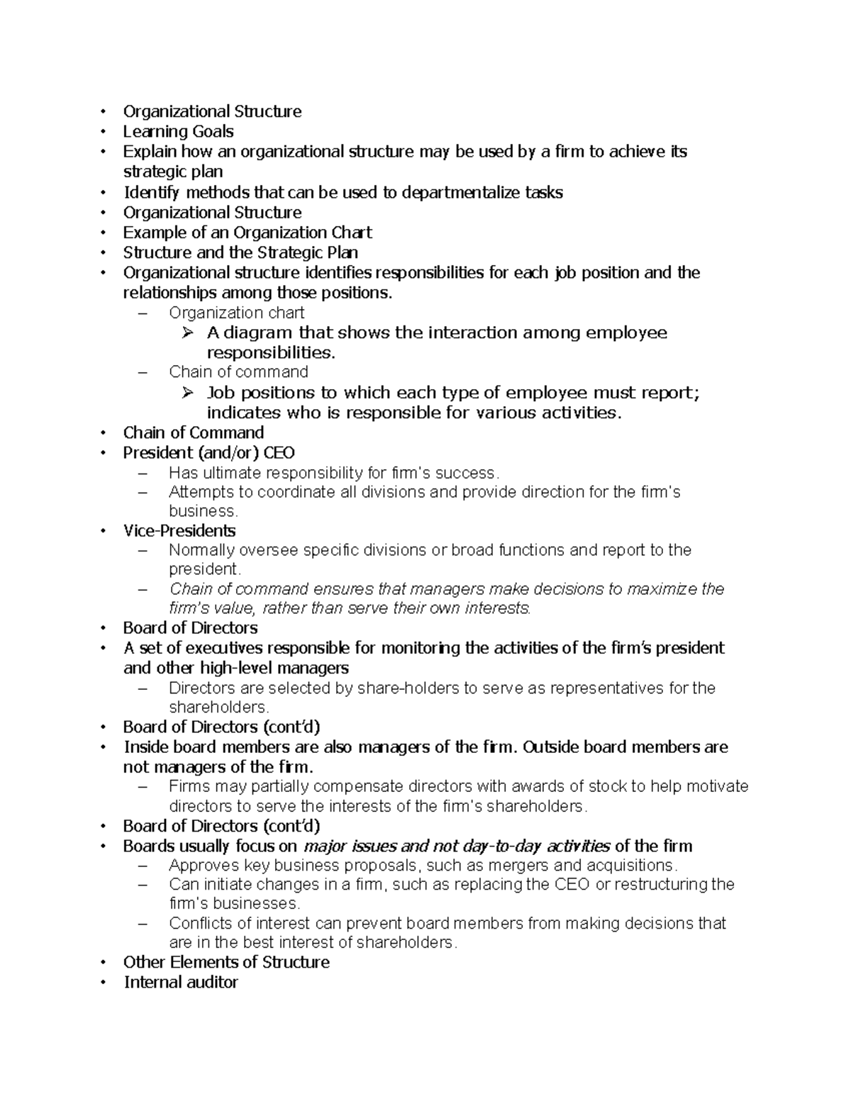 Organizational Structure - Organization chart A diagram that shows the ...