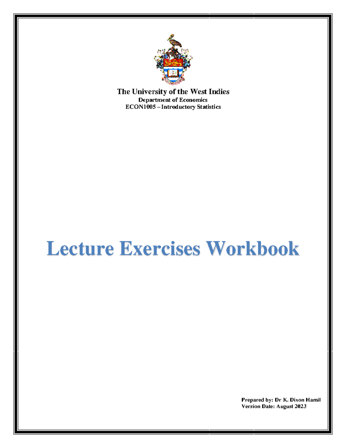 Lecture Exercise Workbook and Tables - The University of the West ...