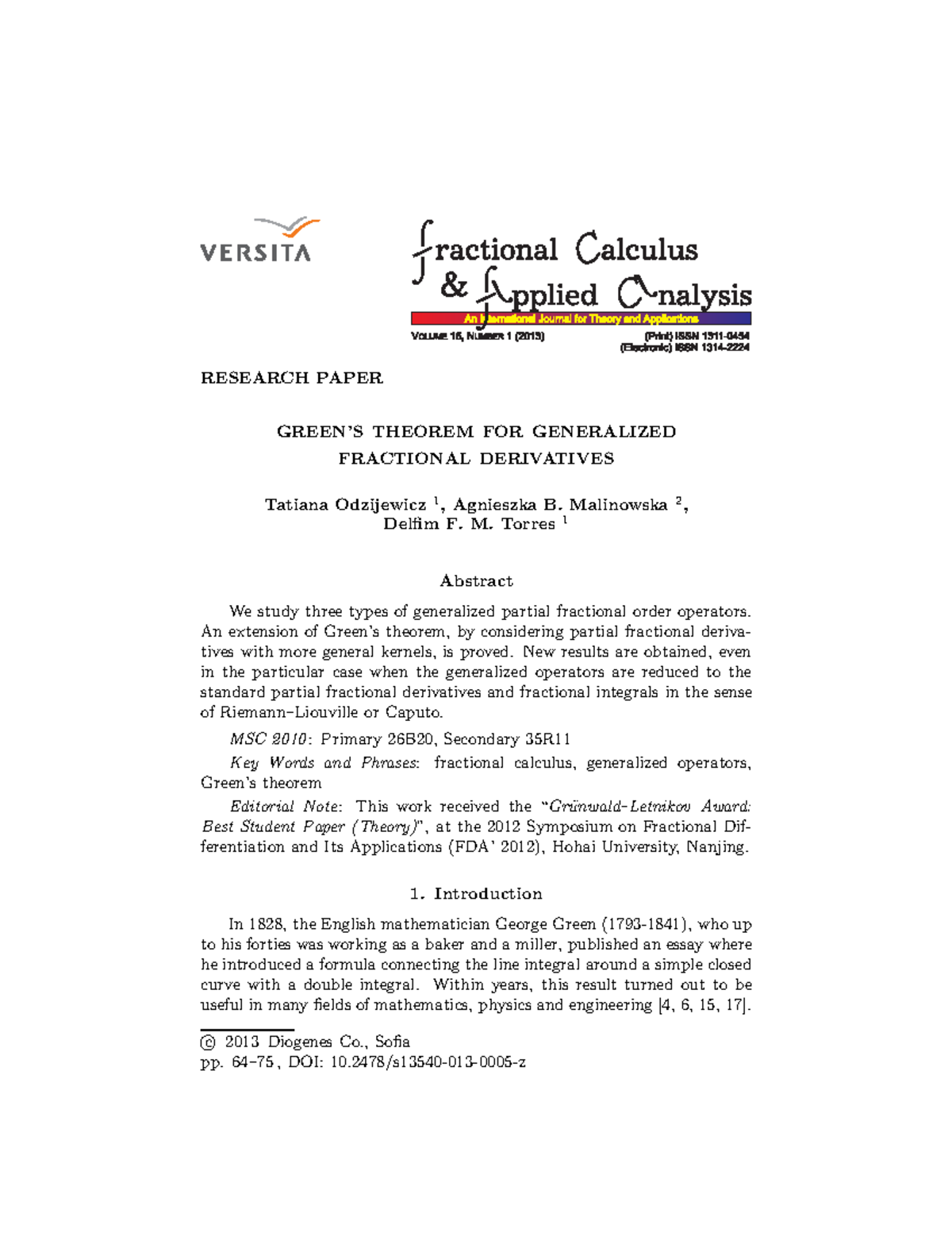 Worksheet practice - RESEARCH PAPER GREEN’S THEOREM FOR GENERALIZED ...