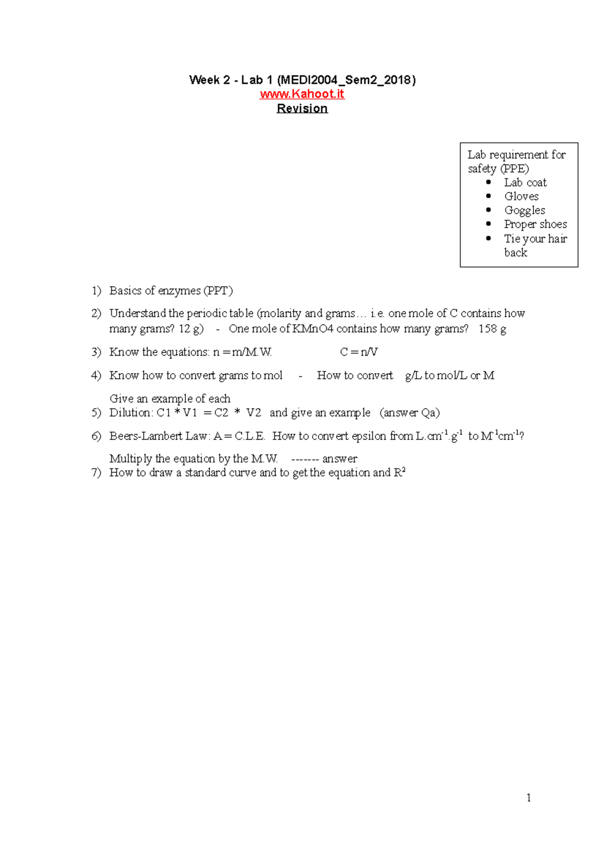 Prac 1 Revision 2020 Students - Week 2 - Lab 1 (MEDI2004_Sem2_2018 ...