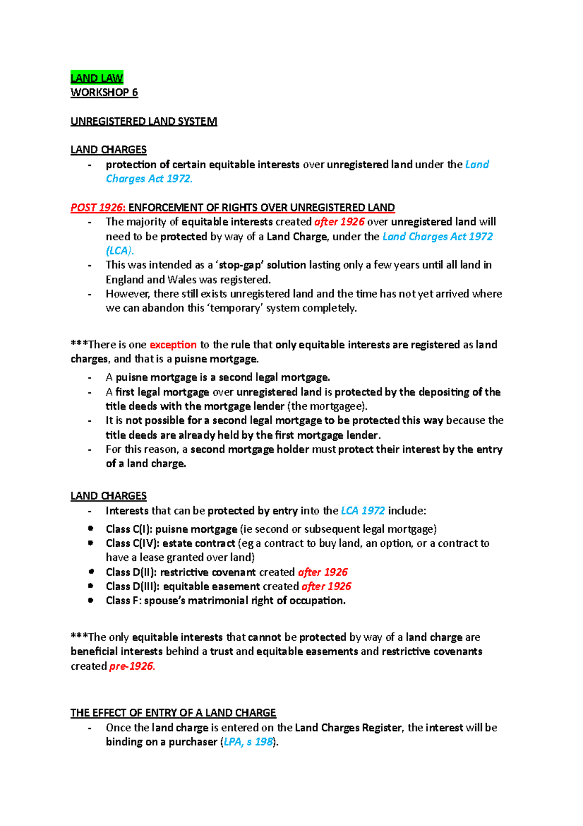 LAND Charges - LAND LAW WORKSHOP 6 UNREGISTERED LAND SYSTEM LAND ...