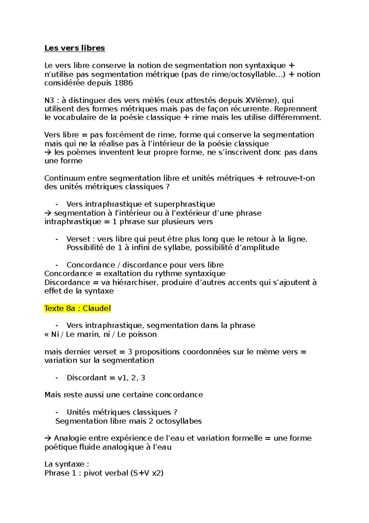 Les vers libres - Cours sur le vers libre - Les vers libres Le vers ...