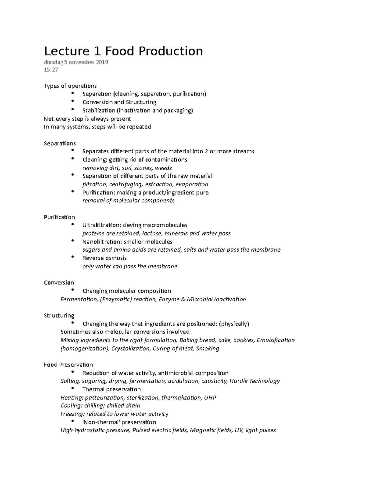 Lecture 1 Food Production - Lecture 1 Food Production dinsdag 5 ...