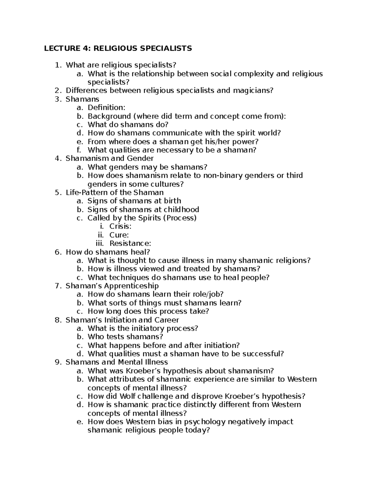 Lecture 4 Outline (222) - LECTURE 4: RELIGIOUS SPECIALISTS What are ...
