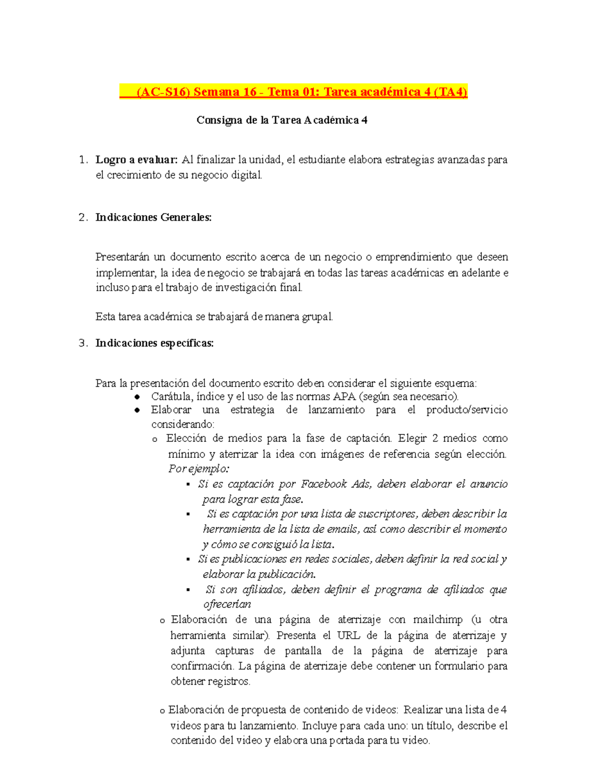 🔴 Ac S16 Semana 16 Tema 01 Tarea Académica 4 Ta4 Negocios