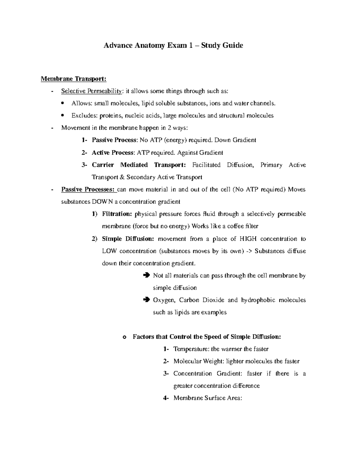 Advance Anatomy Exam 1 - Study Guide - Advance Anatomy Exam 1 – Study ...