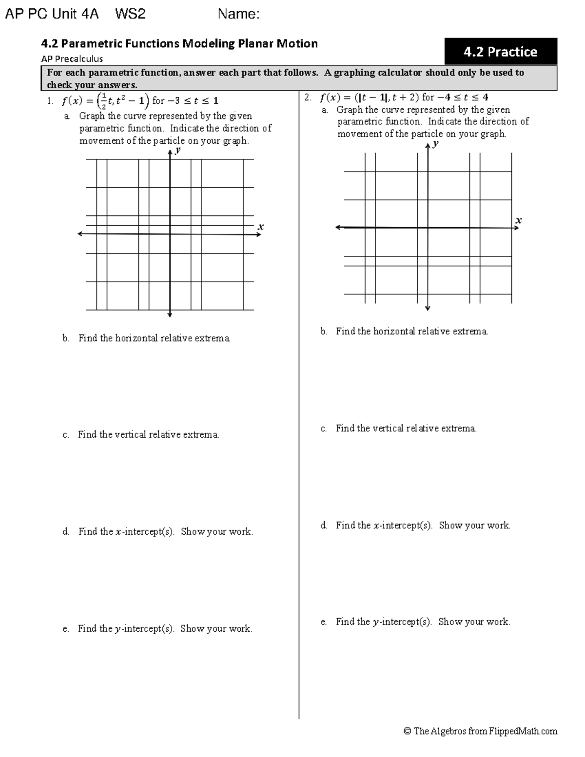 04-09 PC U05A 4.1 WS2 - Prametric Functions Modeling Planar Motion ...