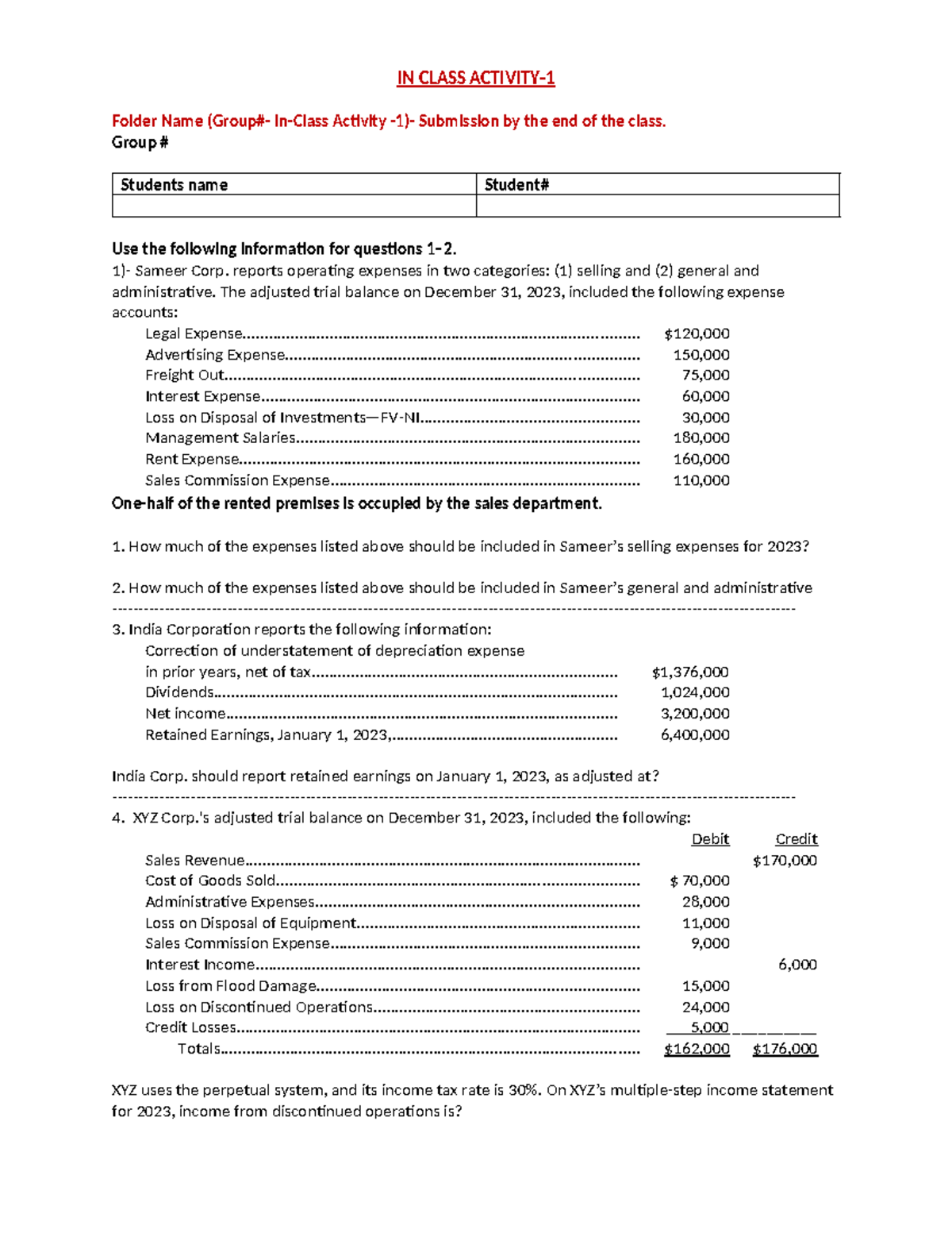 IN- Class Activity-1 Final - IN CLASS ACTIVITY- Folder Name (Group#- In ...