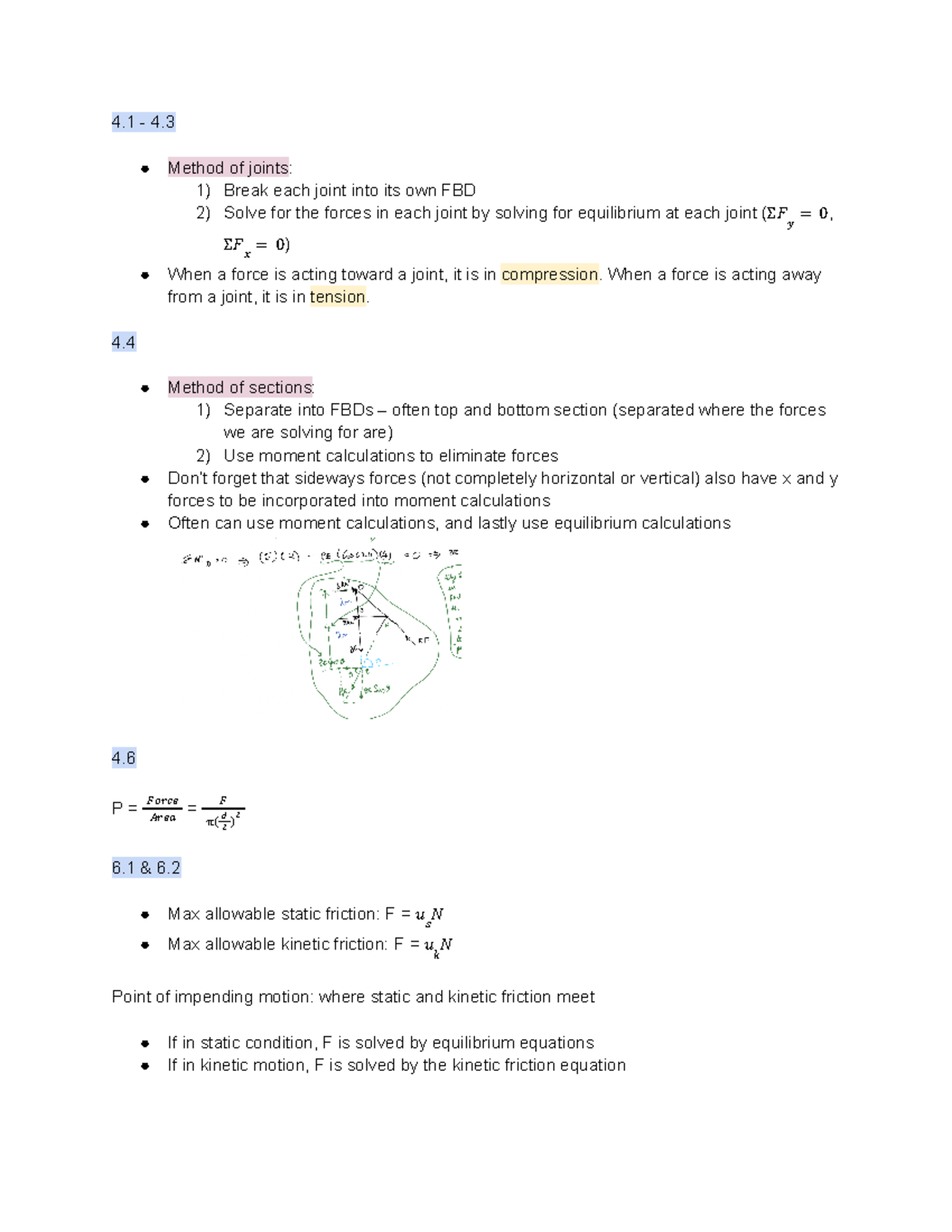 Statics Exam 3 Notes - Exam 3 overview/summary - 4 - 4. Method of ...