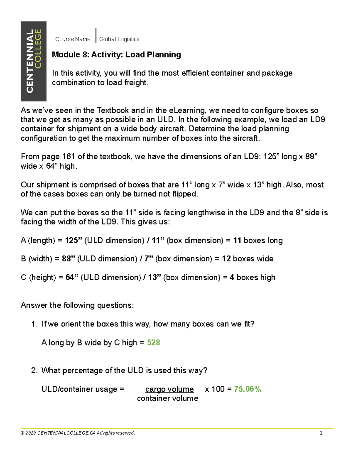 Global Logistics-Mod-08-Activity Load Plan Solved - Course Name: Global ... Global Logistics-Mod-08-Activity Load Plan Solved - Course Name: Global ...