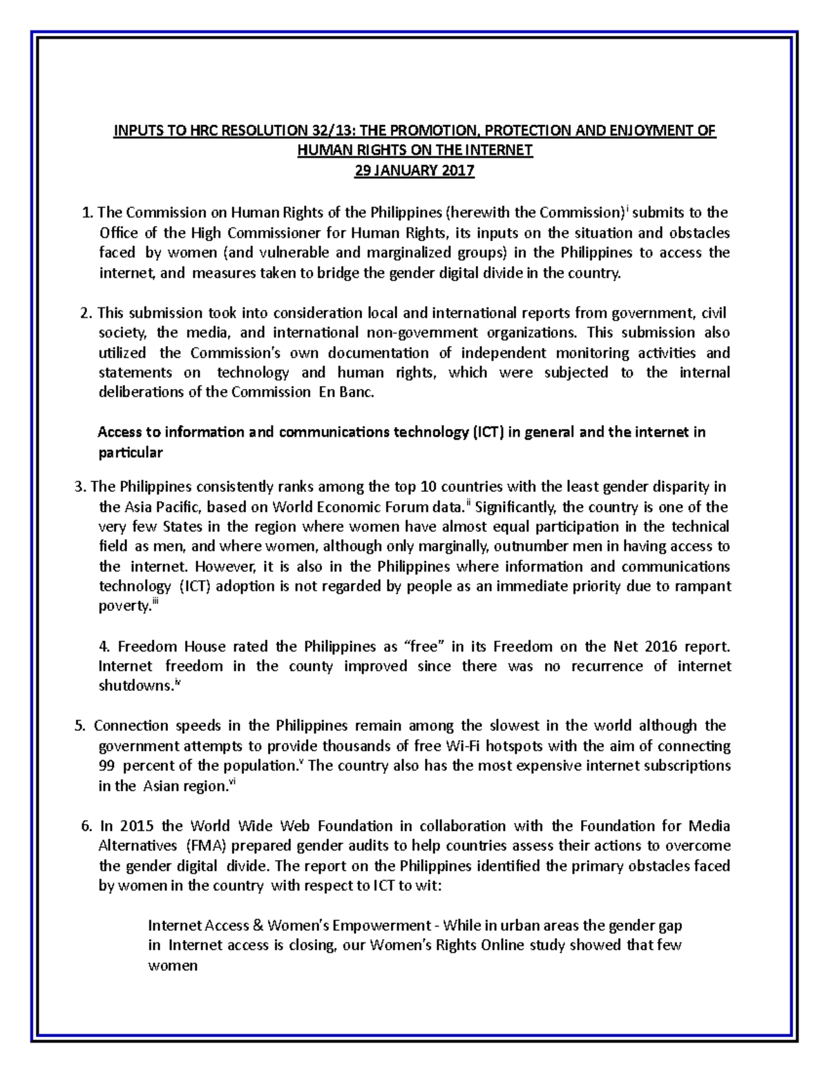 THE Promotion, Protection AND Enjoyment OF Human Rights ON THE Internet ...