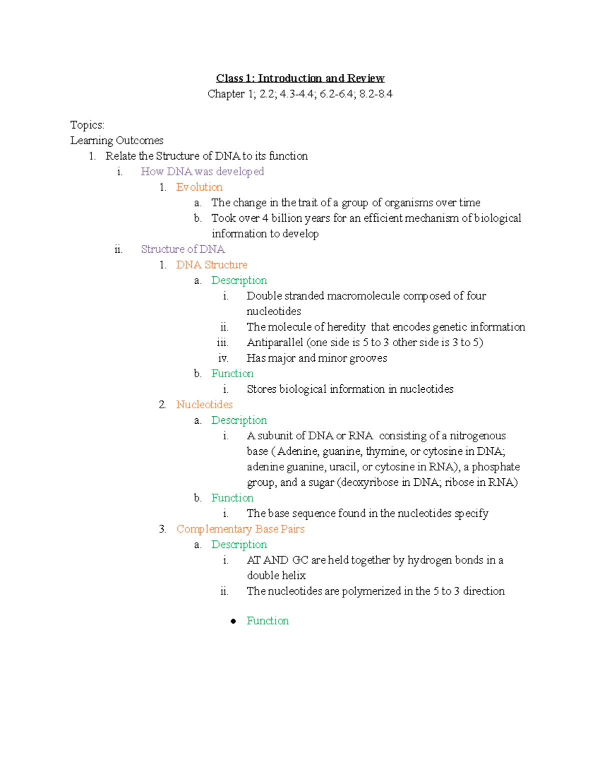 Learning Objectives 1 - Study guide - Class 1: Introduction and Review ...
