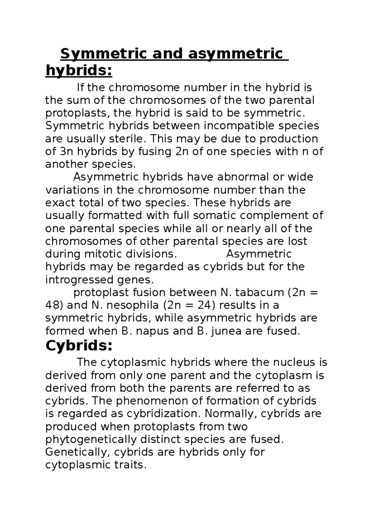 Symmetric And Asymmetric Hybrids Symmetric And Asymmetric Hybrids If